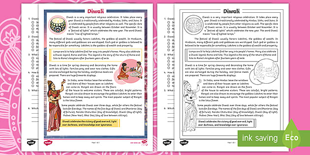 Fourth Grade Diwali Reading Comprehension Activity - Twinkl