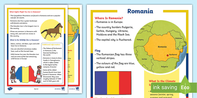 KS1 Romania Fact File - Twinkl - Geography (teacher made)