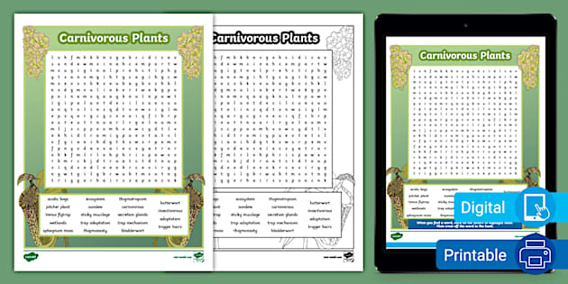 Carnivorous Plants Word Search for 6th-8th Grade - Twinkl
