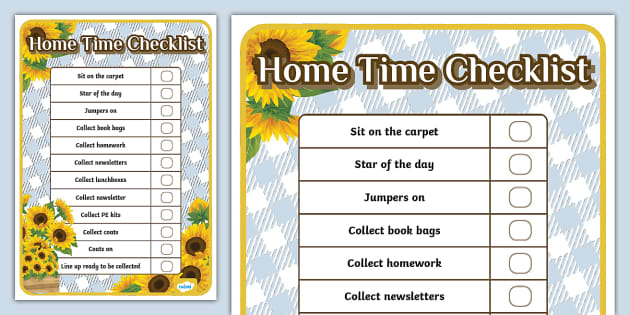 Sunflower-Themed Home Time Checklist Display Poster - Twinkl