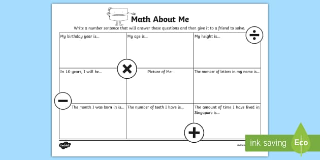 Math About Me Worksheet Worksheet