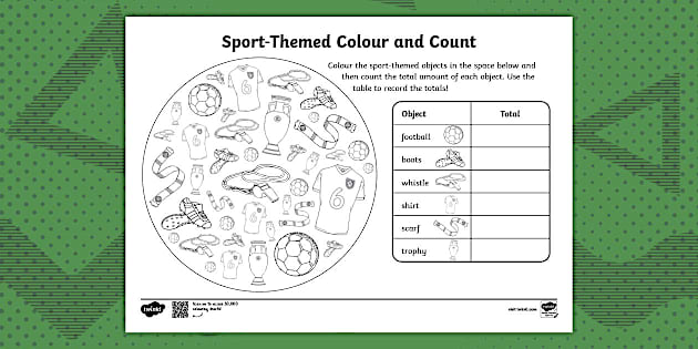 👉 Sport-Themed Colour and Count Worksheet (teacher made)