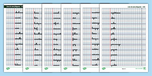 Liste de mots fréquents - CM2 (Hecho por educadores)