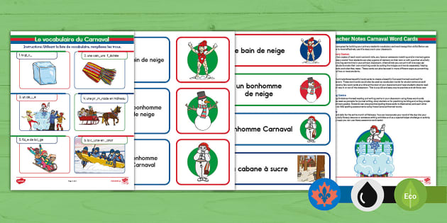 Carnaval Word Cards and Activity Sheet French (teacher made)