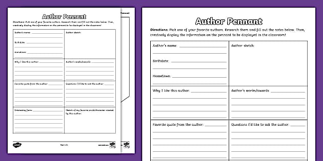 Author Pennant Activity for 6th-8th Grade - Twinkl
