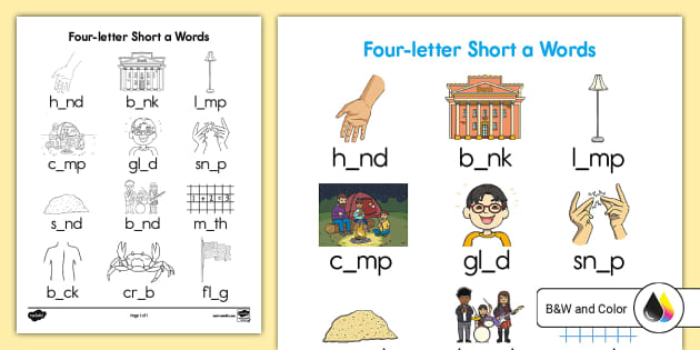 Short a Words With Four Letters Worksheets for K-2nd Grade