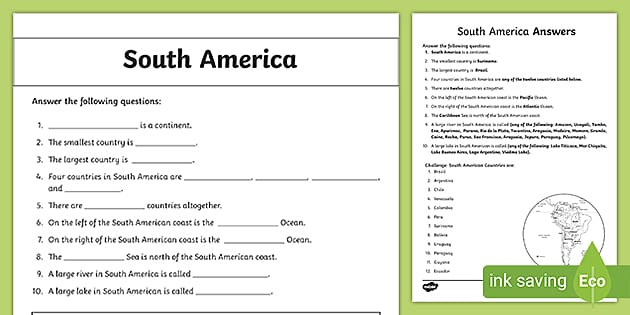 South America Worksheet (teacher made)