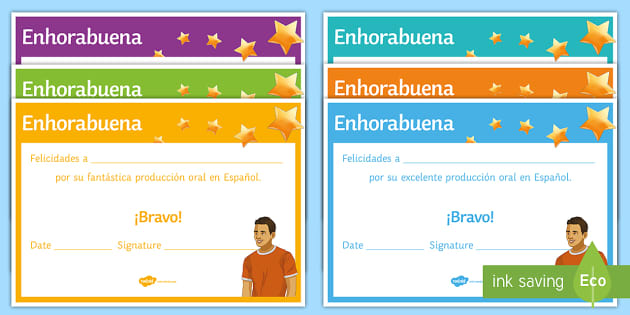 Spanish End of Year Oral Work Award Certificate - Twinkl