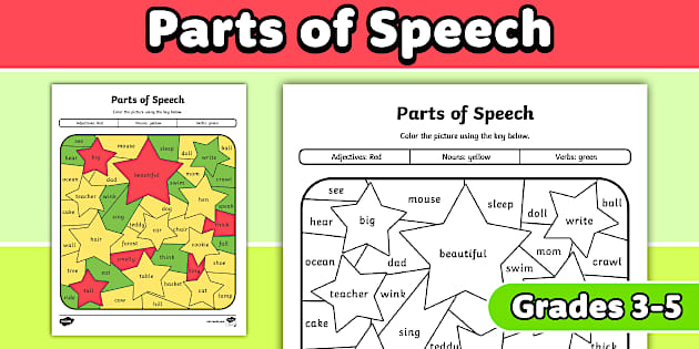 Parts of Speech Coloring Worksheet for 3rd-5th Grade