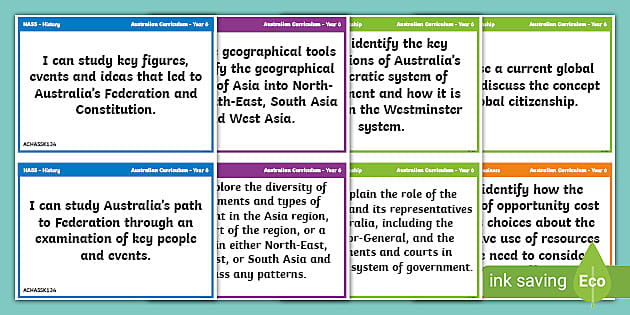 Year 6 HASS I Can Statements Display Cut-Outs (teacher made)