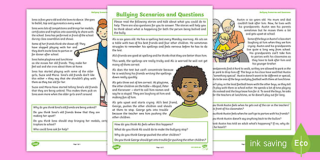 Anti-Bullying Story and Questions 1 Worksheet (teacher made)