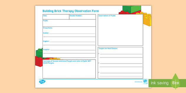 Building Brick Therapy Observation Form (teacher made)
