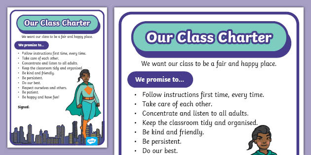Editable Class Charter Superhero-Themed Display Poster