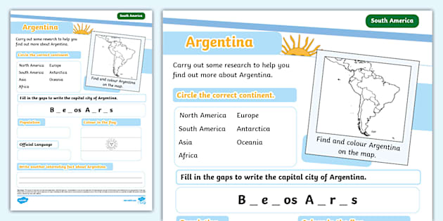 KS1 Argentina Research Activity (teacher made) - Twinkl