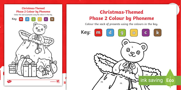 Christmas-Themed Phase 2 Colour by Phoneme Activity