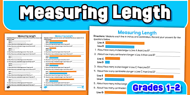 Measuring Length Worksheet: Inches and Centimeters for 1st-2nd Grade