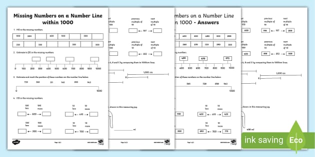 👉 Missing Numbers on a Number Line within 1000 Activity Sheet