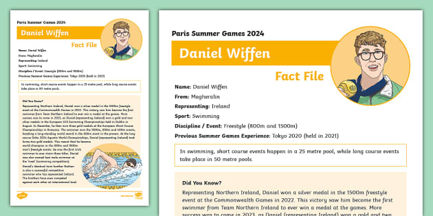Paris Summer Games 2024 Daniel Wiffen KS2 Fact File - Twinkl