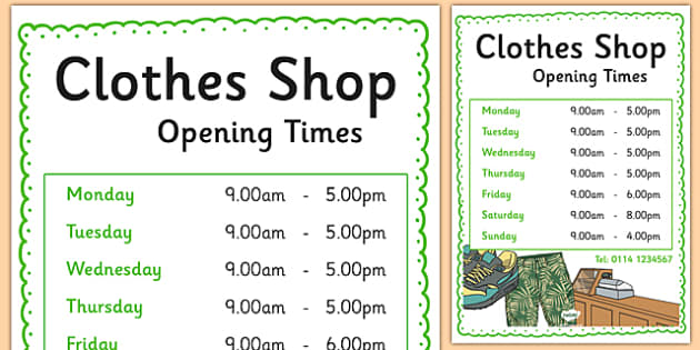 Clothes Shop Opening Times