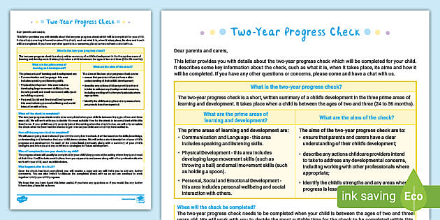Progress Check at Age 2 Letter to Parents (teacher made)