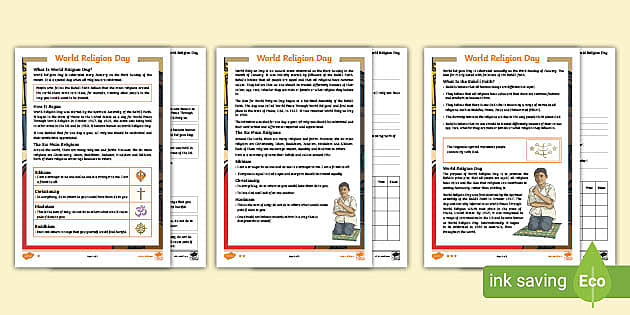 LKS2 World Religion Day Differentiated Reading Comprehension Activity