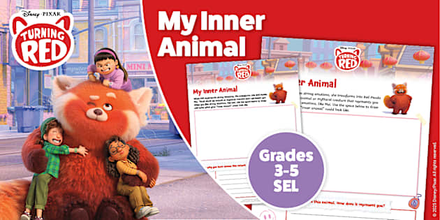 Turning Red: My Inner Animal Self-Expression Worksheet for 3rd-5th Grade