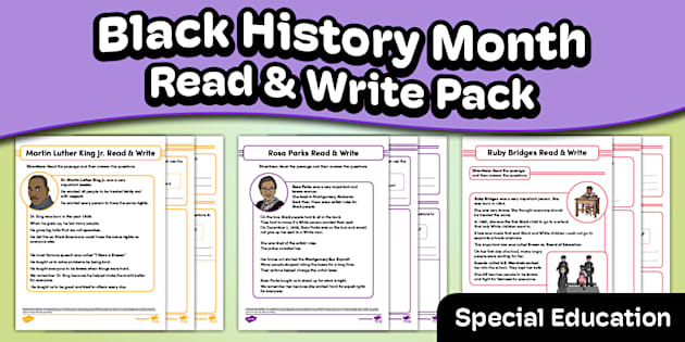 Black History Month Read and Write Activity Pack for Special