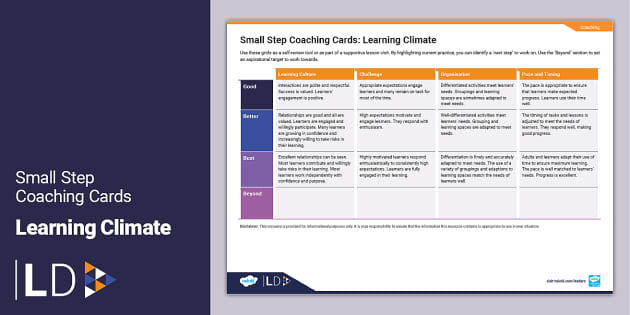 Small Step Coaching Cards: Learning Climate (teacher made)