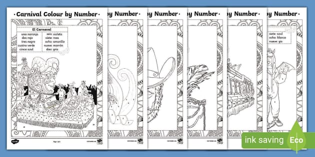 Spanish: Carnival Colour by Number (teacher made) - Twinkl