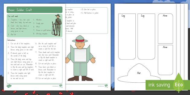 Anzac Craft Ideas | Craft Soldier & Writing Sheet | Twinkl