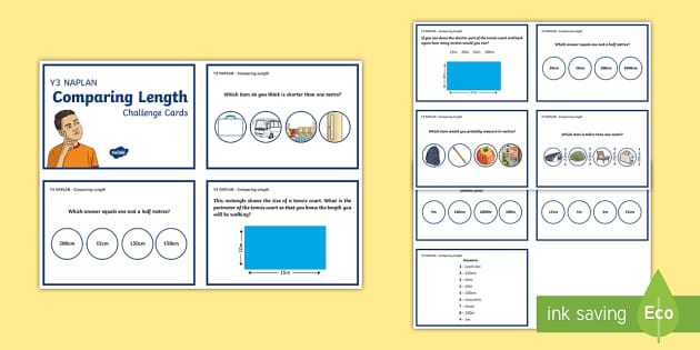 Year 3 NAPLAN Comparing Length Challenge Cards - Twinkl