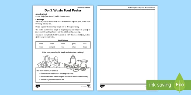 Don't Waste Food Poster Worksheet / Worksheet - Twinkl