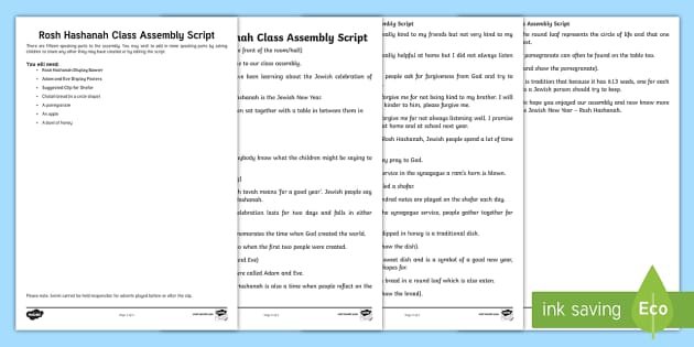 KS1 Rosh Hashanah Class Assembly Script (teacher made)