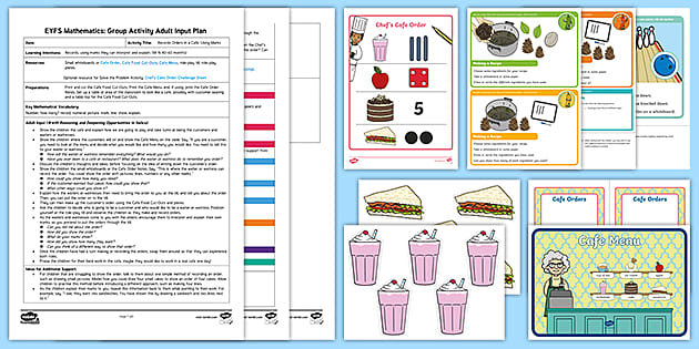 EYFS Maths: Records Orders in the Cafe, Using Marks Group Activity ...