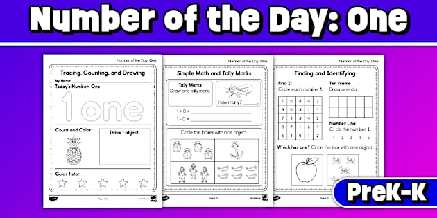 Number of the Day Worksheet: One for PreK-K