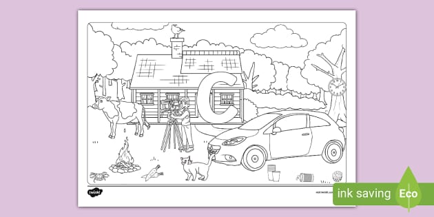 * NEW * C Sound Loaded Scene Colouring Page - Twinkl