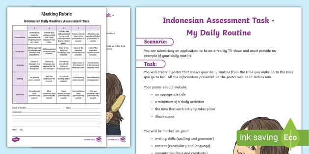 Indonesian Assessment Task with Marking Rubric - Daily Routine