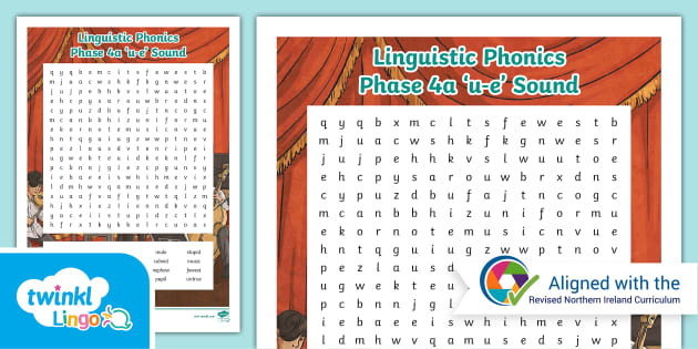 NI Linguistic Phonics Phase 4a 'u-e' Sound Word Search