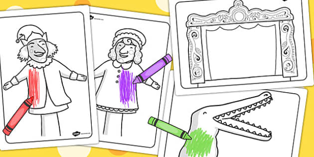 Punch and Judy Colouring Sheets - Twinkl