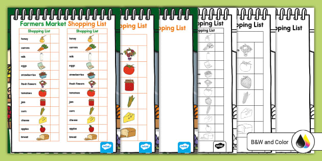 Farmer's Market Dramatic Play Shopping List