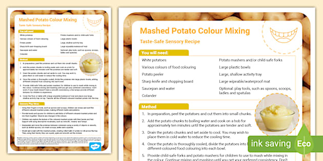 Kindergarten Mashed Potato Color Mixing Messy Play Plan- recipe
