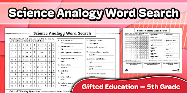 Science Analogy Word Search for Gifted Education | Fifth Grade