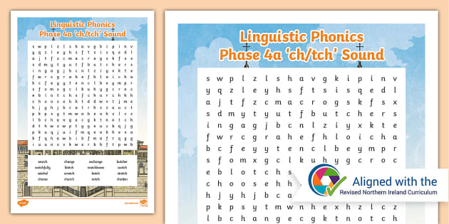 Northern Ireland Linguistic Phonics Phase 4a ‘ch/tch’ Word Search