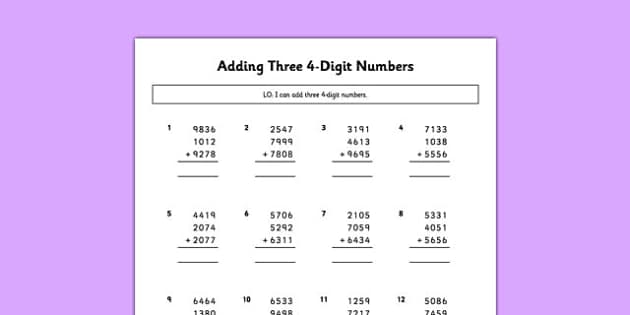 Adding Three 4 Digit Numbers teacher Made Twinkl