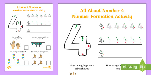 All About Number 4 Number Formation Worksheet (teacher made)