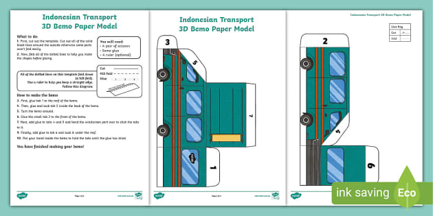Indonesian Transport 3D Bemo Paper Model Craft Culture