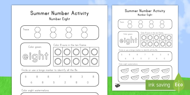 Summer Number Eight Worksheet / Worksheet (teacher made)