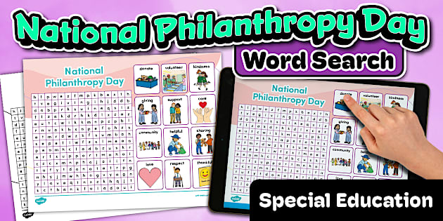 National Philanthropy Day Word Search for Special Education