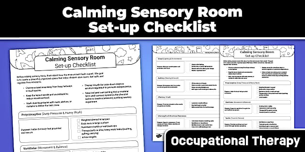 Calming Sensory Room Set-up Checklist for Occupational Therapy and ...