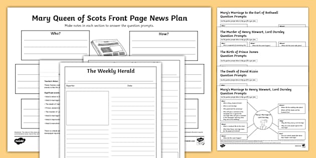 Mary Queen of Scots Worksheets - News Report Writing Frames